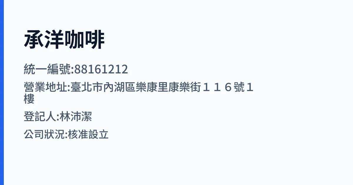 承洋咖啡 - 統編 88161212(臺北市) 公司登記資料與營業項目詳細圖表