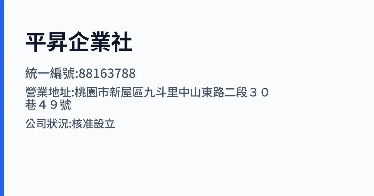 平昇企業社 - 統編 88163788(臺北市) 公司登記資料與營業項目詳細圖表