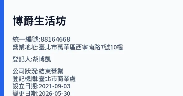 博爵生活坊的照片-統編 88164668(臺北市) 公司登記資料與營業項目詳細圖表