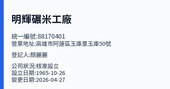 明輝碾米工廠的照片-統編 88170401(高雄市) 公司登記資料與營業項目詳細圖表