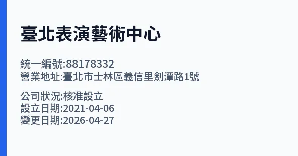 臺北表演藝術中心的照片-統編 88178332(臺北市) 公司登記資料與營業項目詳細圖表