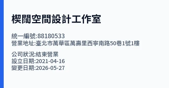 楔闊空間設計工作室的照片-統編 88180533(臺北市) 公司登記資料與營業項目詳細圖表