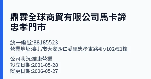 鼎霖全球商貿有限公司馬卡諦忠孝門市的照片-統編 88185523(臺北市) 公司登記資料與營業項目詳細圖表