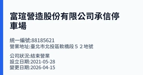富瑄營造股份有限公司承信停車場的照片-統編 88185621(臺北市) 公司登記資料與營業項目詳細圖表