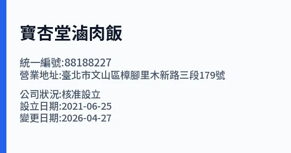 寶杏堂滷肉飯的照片-統編 88188227(臺北市) 公司登記資料與營業項目詳細圖表