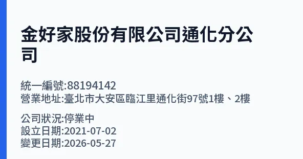 金好家股份有限公司通化分公司的照片-統編 88194142(臺北市) 公司登記資料與營業項目詳細圖表