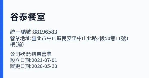 谷泰餐室的照片-統編 88196583(臺北市) 公司登記資料與營業項目詳細圖表