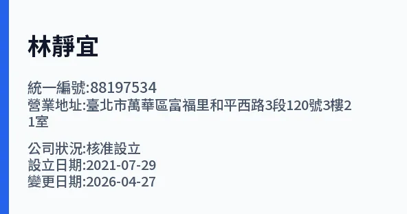 林靜宜的照片-統編 88197534(臺北市) 公司登記資料與營業項目詳細圖表