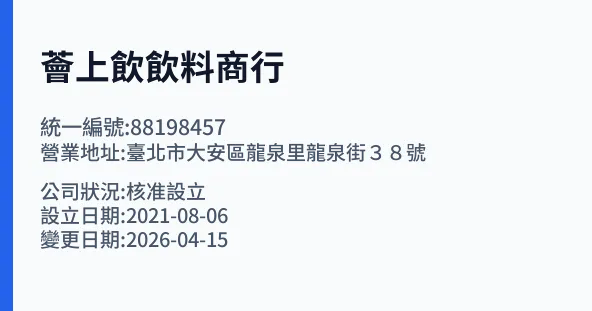 薈上飲飲料商行的照片-統編 88198457(臺北市) 公司登記資料與營業項目詳細圖表