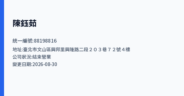 陳鈺茹的照片-統編 88198816(臺北市) 公司登記資料與營業項目詳細圖表