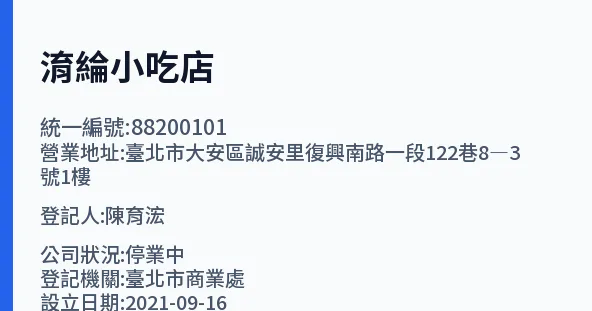 淯綸小吃店的照片-統編 88200101(臺北市) 公司登記資料與營業項目詳細圖表