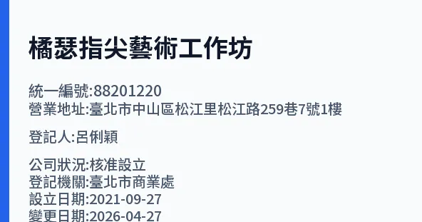 橘瑟指尖藝術工作坊的照片-統編 88201220(臺北市) 公司登記資料與營業項目詳細圖表