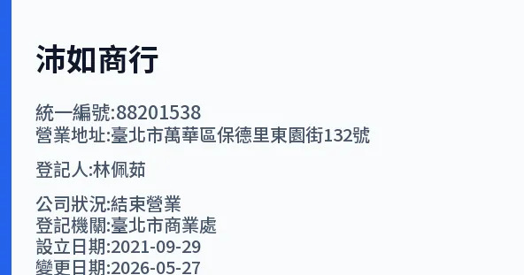 沛如商行的照片-統編 88201538(臺北市) 公司登記資料與營業項目詳細圖表