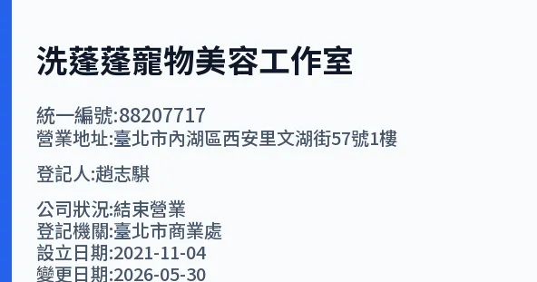 洗蓬蓬寵物美容工作室的照片-統編 88207717(臺北市) 公司登記資料與營業項目詳細圖表