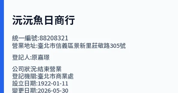 沅沅魚日商行的照片-統編 88208321(臺北市) 公司登記資料與營業項目詳細圖表