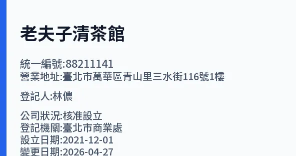 老夫子清茶館的照片-統編 88211141(臺北市) 公司登記資料與營業項目詳細圖表
