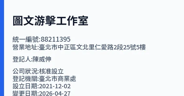 圖文游擊工作室的照片-統編 88211395(臺北市) 公司登記資料與營業項目詳細圖表