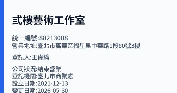 弎樓藝術工作室的照片-統編 88213008(臺北市) 公司登記資料與營業項目詳細圖表