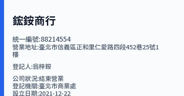 鋐銨商行的照片-統編 88214554(臺北市) 公司登記資料與營業項目詳細圖表