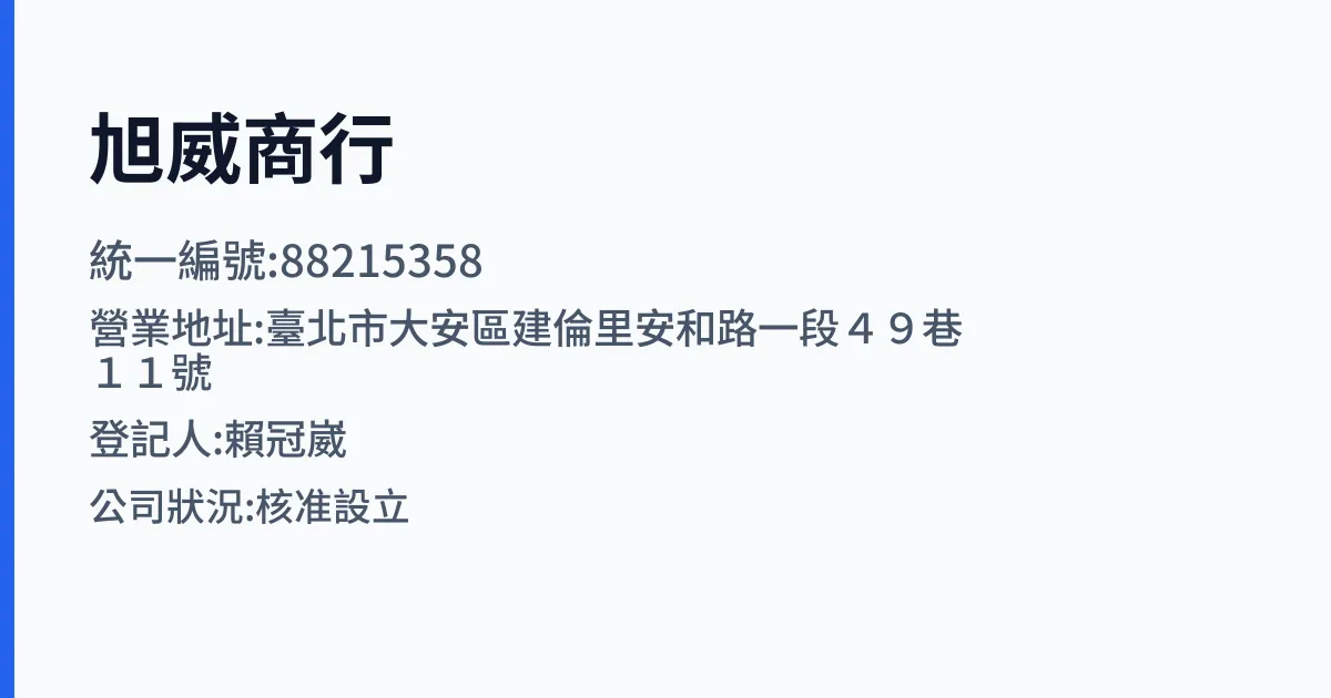 旭威商行 - 統編 88215358(臺北市) 公司登記資料與營業項目詳細圖表