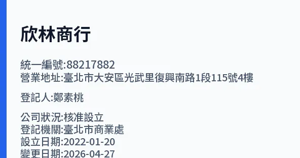 欣林商行的照片-統編 88217882(臺北市) 公司登記資料與營業項目詳細圖表