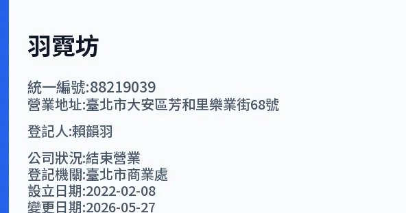 羽霓坊的照片-統編 88219039(臺北市) 公司登記資料與營業項目詳細圖表