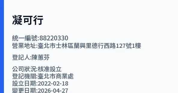 凝可行的照片-統編 88220330(臺北市) 公司登記資料與營業項目詳細圖表