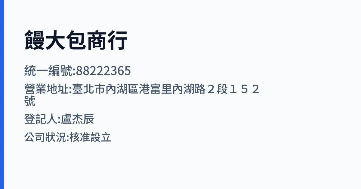 饅大包商行 - 統編 88222365(臺北市) 公司登記資料與營業項目詳細圖表