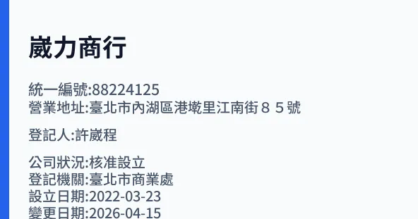 崴力商行的照片-統編 88224125(臺北市) 公司登記資料與營業項目詳細圖表