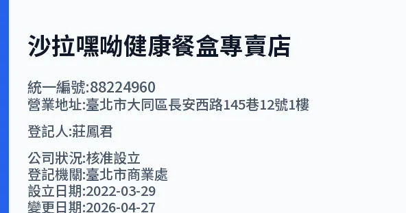 沙拉嘿呦健康餐盒專賣店的照片-統編 88224960(臺北市) 公司登記資料與營業項目詳細圖表