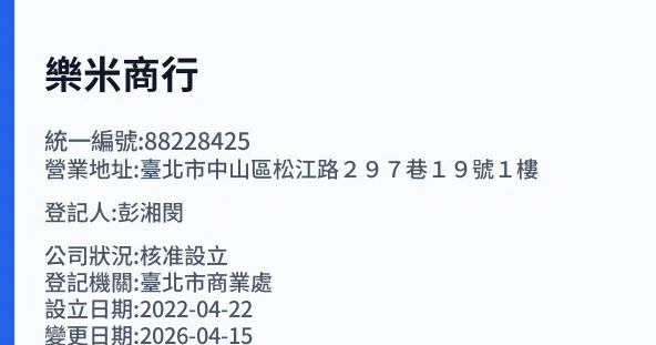 樂米商行的照片-統編 88228425(臺北市) 公司登記資料與營業項目詳細圖表