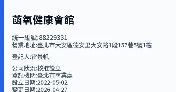 菡氧健康會館的照片-統編 88229331(臺北市) 公司登記資料與營業項目詳細圖表