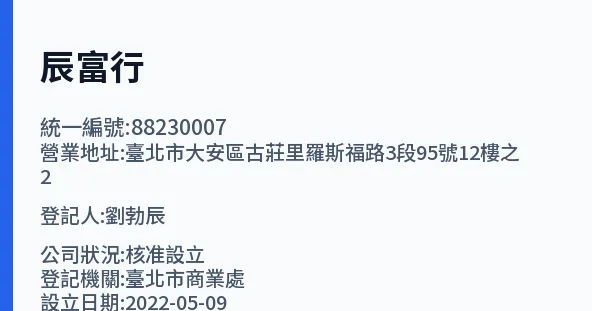 辰富行的照片-統編 88230007(臺北市) 公司登記資料與營業項目詳細圖表