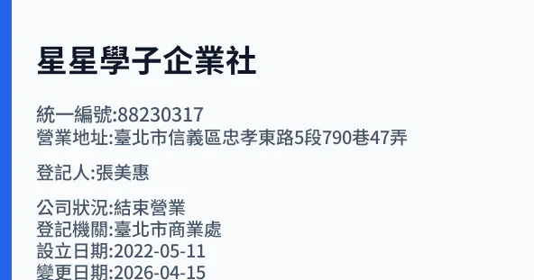 星星學子企業社的照片-統編 88230317(宜蘭縣) 公司登記資料與營業項目詳細圖表