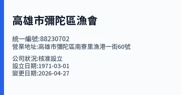 高雄市彌陀區漁會的照片-統編 88230702(高雄市) 公司登記資料與營業項目詳細圖表