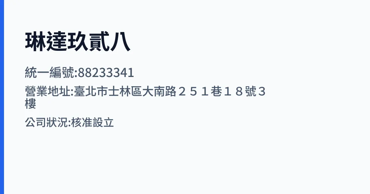 琳達玖貳八 - 統編 88233341(臺北市) 公司登記資料與營業項目詳細圖表