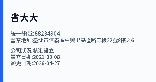 省大大的照片-統編 88234904(臺北市) 公司登記資料與營業項目詳細圖表