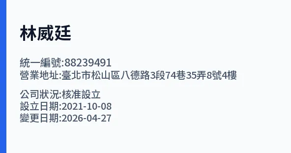 林威廷的照片-統編 88239491(臺北市) 公司登記資料與營業項目詳細圖表