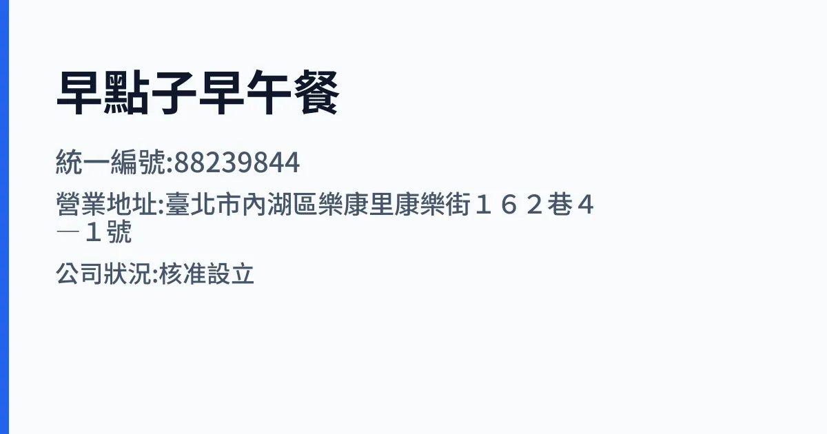 早點子早午餐 - 統編 88239844(臺北市) 公司登記資料與營業項目詳細圖表