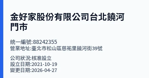 金好家股份有限公司台北饒河門市的照片-統編 88242355(臺北市) 公司登記資料與營業項目詳細圖表