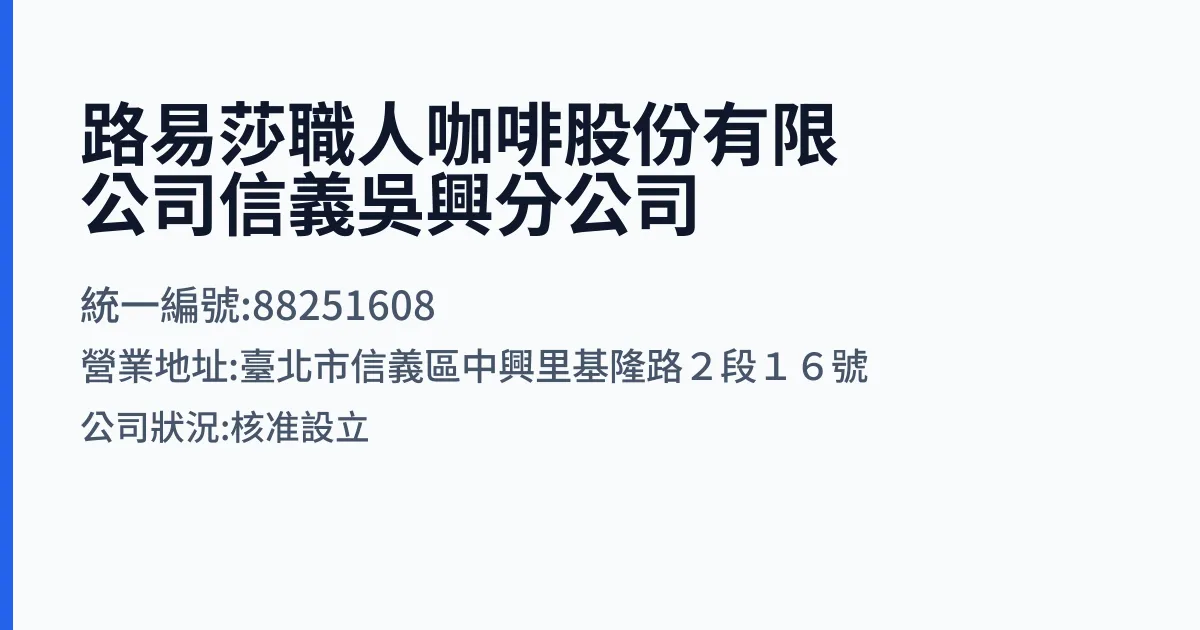 路易莎職人咖啡股份有限公司信義吳興分公司 - 統編 88251608(臺北市) 公司登記資料與營業項目詳細圖表