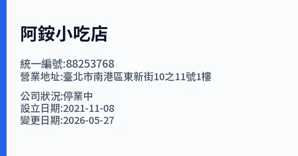 阿銨小吃店的照片-統編 88253768(臺北市) 公司登記資料與營業項目詳細圖表