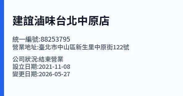 建誼滷味台北中原店的照片-統編 88253795(臺北市) 公司登記資料與營業項目詳細圖表