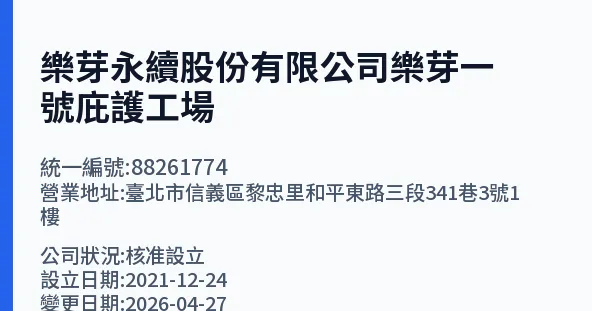 樂芽永續股份有限公司樂芽一號庇護工場的照片-統編 88261774(臺北市) 公司登記資料與營業項目詳細圖表