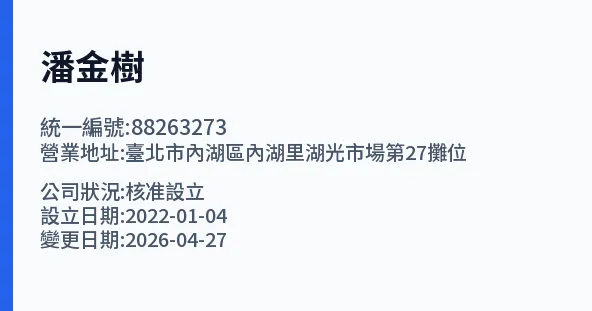 潘金樹的照片-統編 88263273(臺北市) 公司登記資料與營業項目詳細圖表