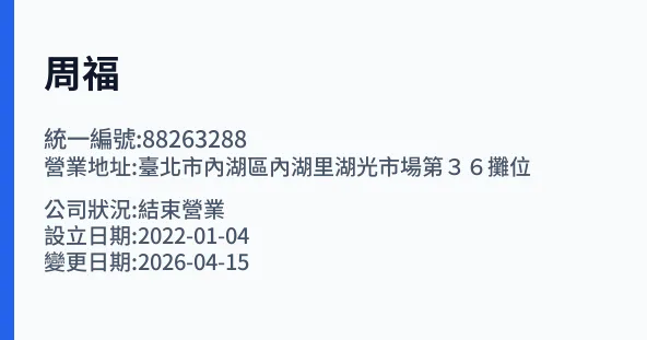 周福的照片-統編 88263288(臺北市) 公司登記資料與營業項目詳細圖表