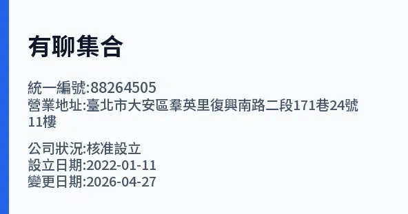 有聊集合的照片-統編 88264505(臺北市) 公司登記資料與營業項目詳細圖表