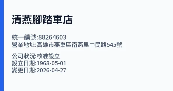 清燕腳踏車店的照片-統編 88264603(高雄市) 公司登記資料與營業項目詳細圖表