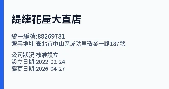 緹緁花屋大直店的照片-統編 88269781(臺北市) 公司登記資料與營業項目詳細圖表