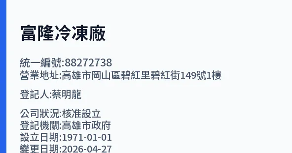富隆冷凍廠的照片-統編 88272738(高雄市) 公司登記資料與營業項目詳細圖表